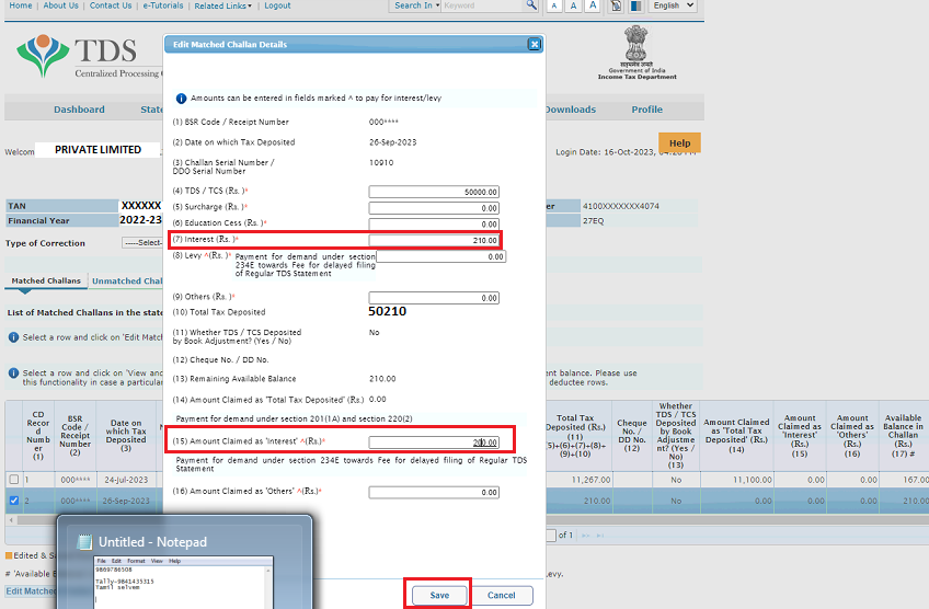 Challan Correction-How to adjust interest amount on TRACES? – Skorydov TDS