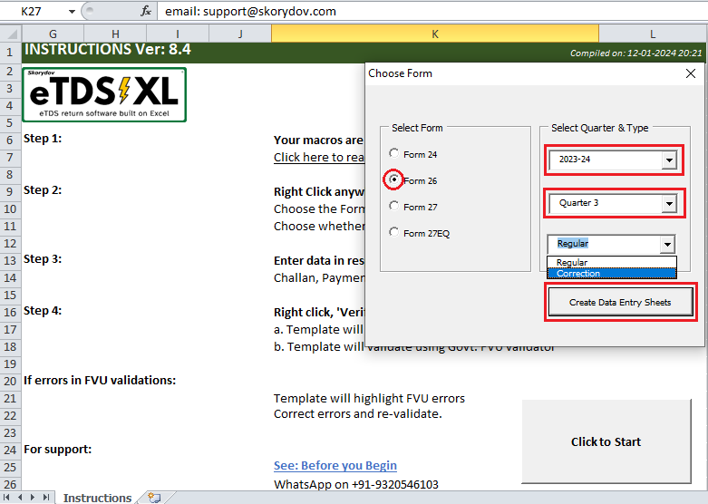 How to prepare regular return for Form-26Q (Q1 to Q4) through e-TDS XL ...